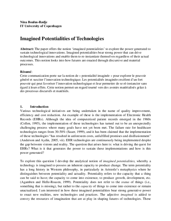 (PDF) Imagined Potentialities of Technologies