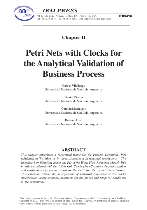 (PDF) Petri Nets with Clocks for the Analytical Validation of Business Process