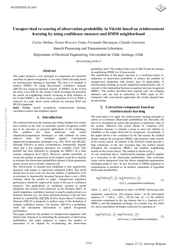 (PDF) Unsupervised re-scoring of observation probability in viterbi based on reinforcement ...