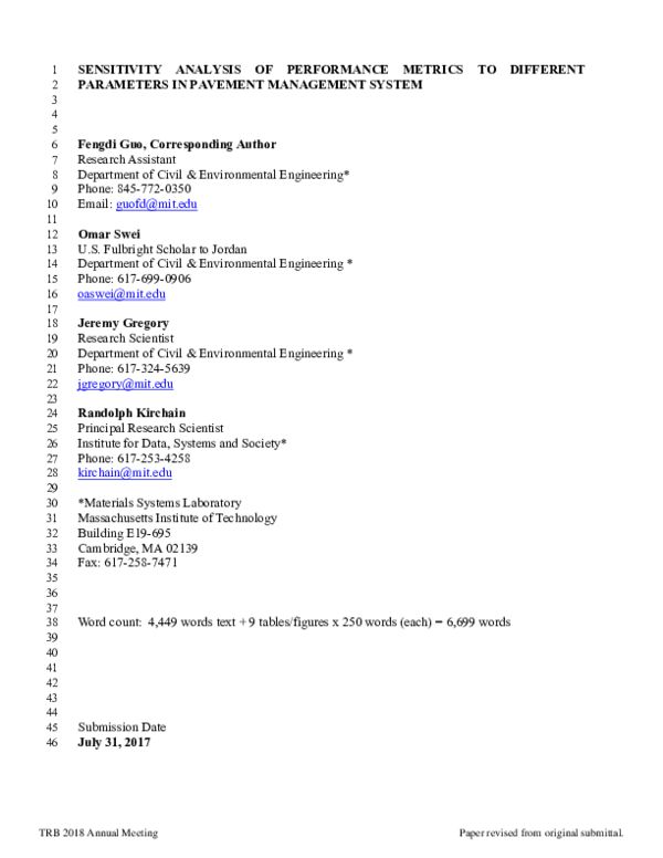 (PDF) Sensitivity Analysis of Performance Metrics to Different Parameters in Pavement Management ...
