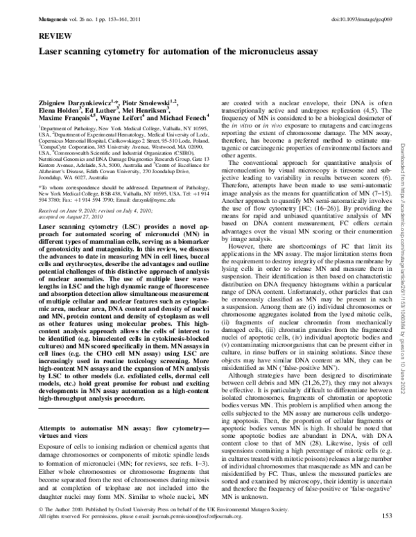 (PDF) Laser scanning cytometry for automation of the micronucleus assay ...