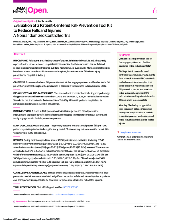 (PDF) Evaluation of a Patient-Centered Fall-Prevention Tool Kit to ...