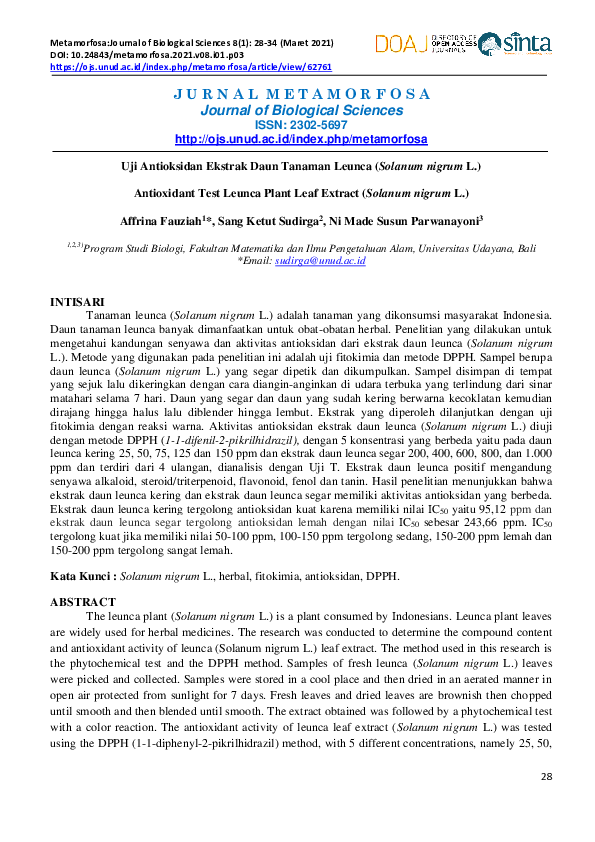 (PDF) Uji Antioksidan Ekstrak Daun Tanaman Leunca (Solanum nigrum L.)
