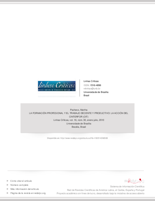 (PDF) La formación profesional y el trabajo decente y productivo: la acción del Cinterfor (OIT)