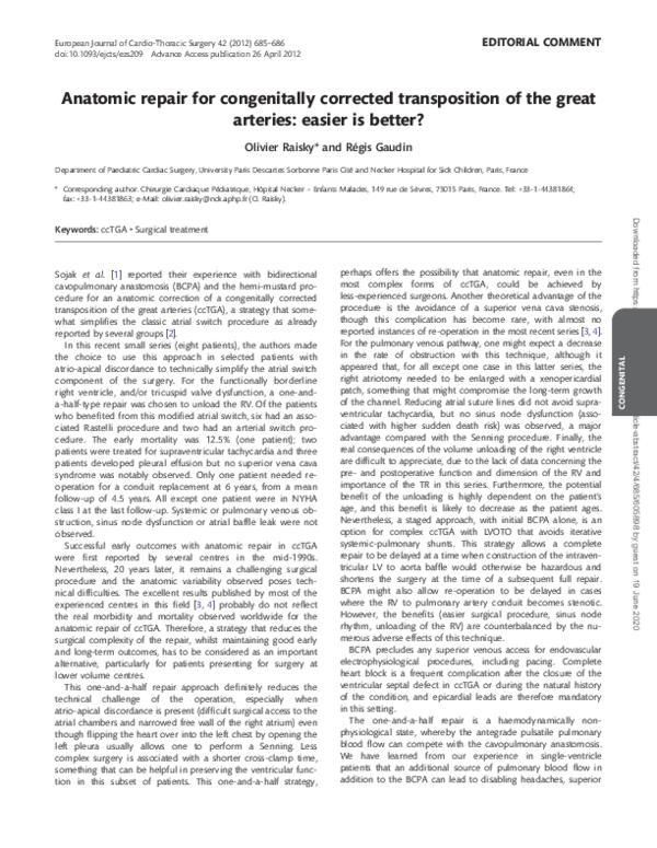 (PDF) Editorial Comment: Anatomic repair for congenitally corrected ...