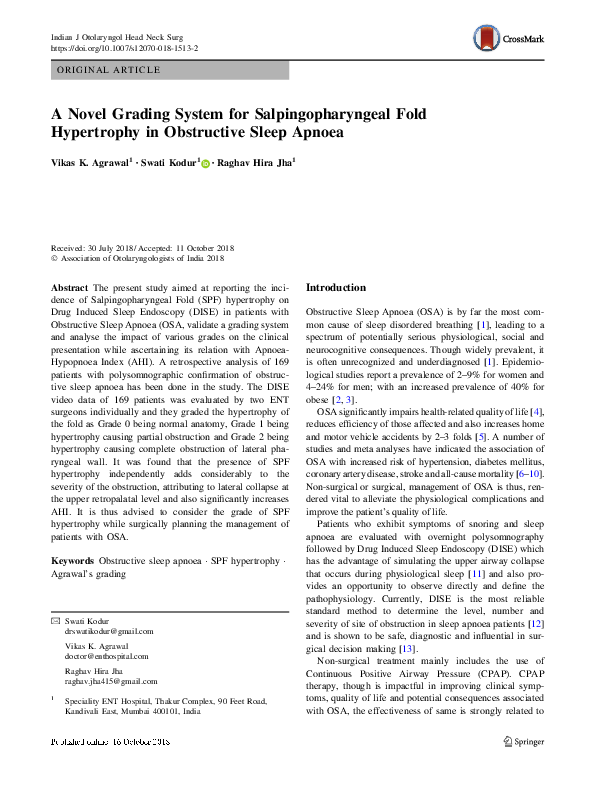 (PDF) A Novel Grading System for Salpingopharyngeal Fold Hypertrophy in ...