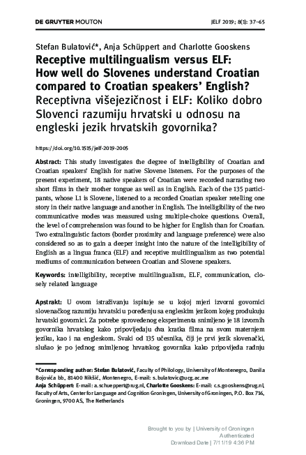 (PDF) Receptive multilingualism versus ELF: How well do Slovenes ...