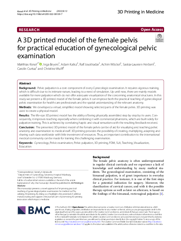 (PDF) A 3D printed model of the female pelvis for practical education ...