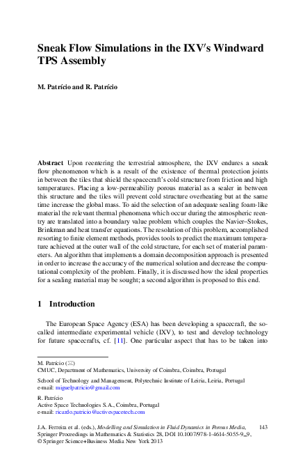 (PDF) Sneak flow Simulations in the IXV's Windward TPS Assembly