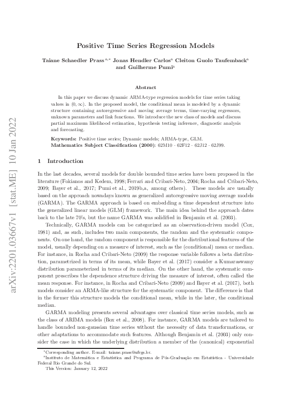 (PDF) Positive Time Series Regression Models