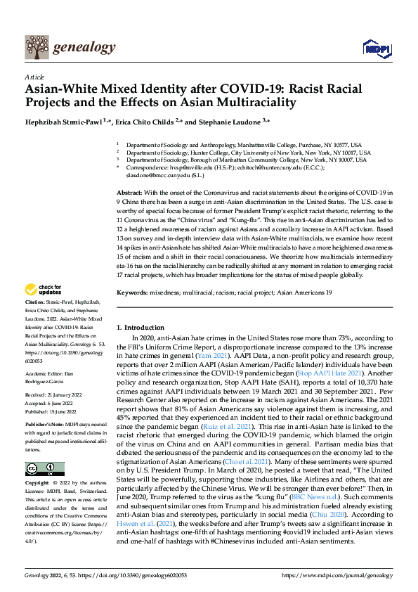 (PDF) Asian-White Mixed Identity after COVID-19: Racist Racial Projects ...