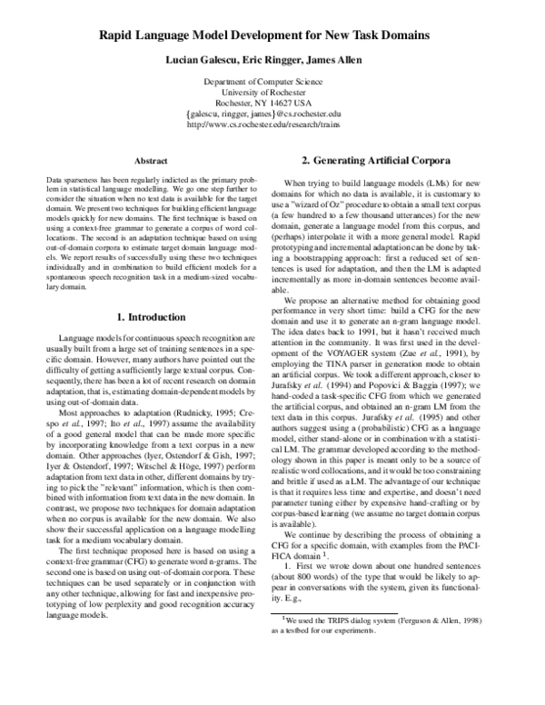 (PDF) Rapid language model development for new task domains
