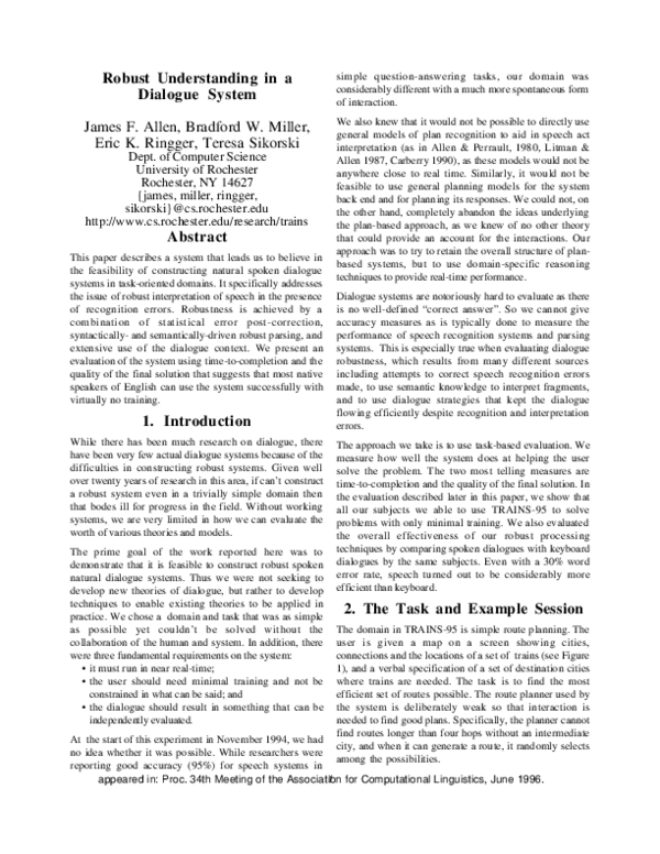 (PDF) Robust Understanding In a Dialogue System