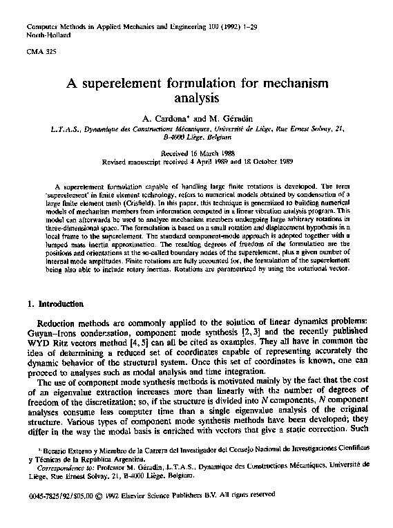 (PDF) A superelement formulation for mechanism analysis