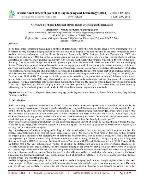 Pdf A Review On Mri Based Automatic Brain Tumor Detection And