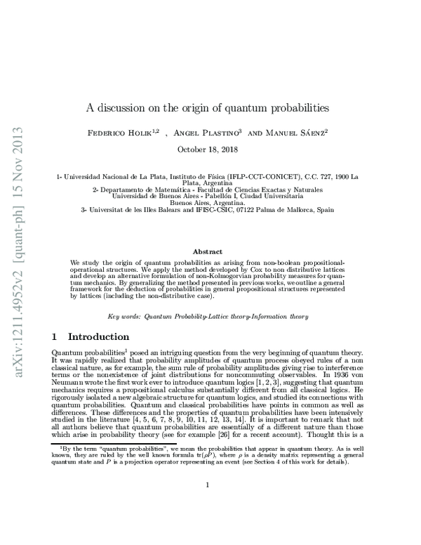 (PDF) A discussion on the origin of quantum probabilities