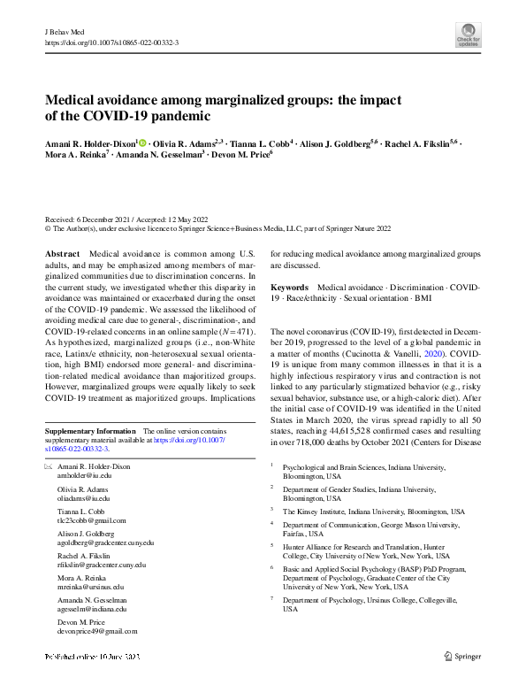 (PDF) Medical avoidance among marginalized groups: the impact of the ...