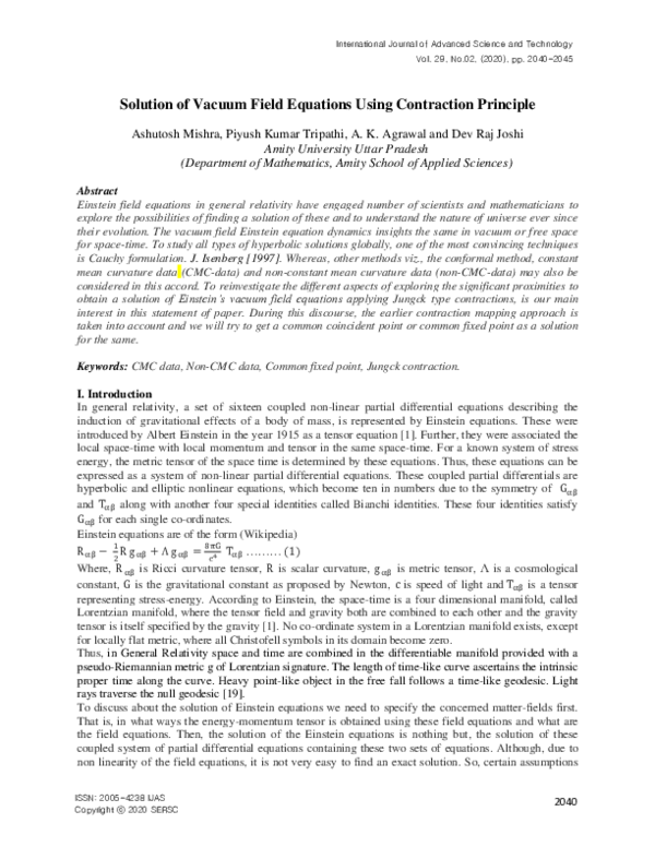 (PDF) Solution of Vacuum Field Equations Using Contraction Principle