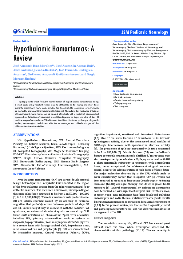 (PDF) Hypothalamic Hamartomas: A Review