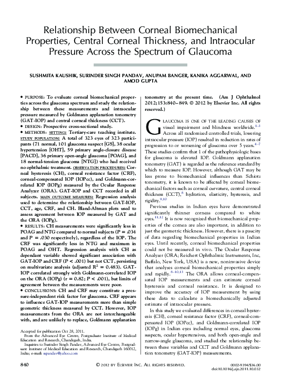 (PDF) Relationship Between Corneal Biomechanical Properties, Central Corneal Thickness, and ...