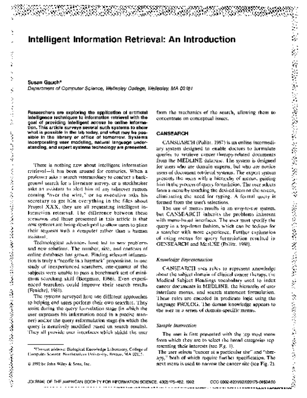 (PDF) Intelligent information retrieval: An introduction