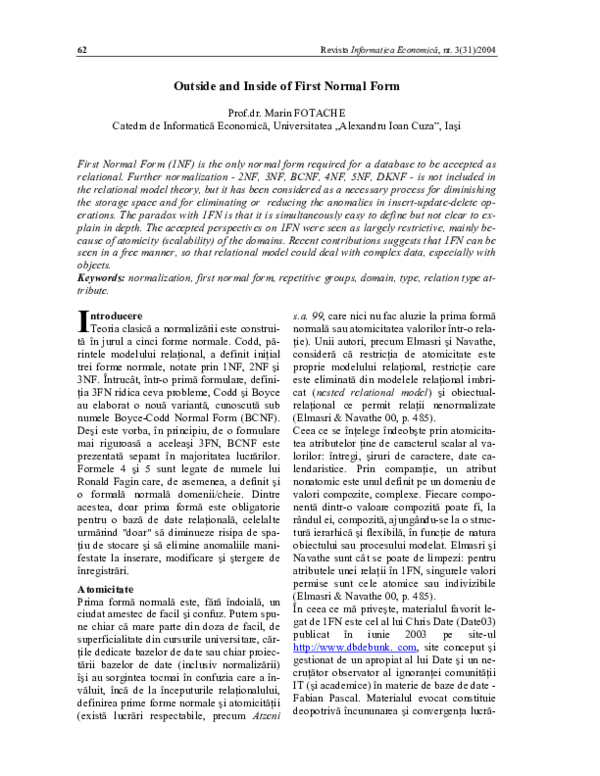 (PDF) Outside and Inside of First Normal Form
