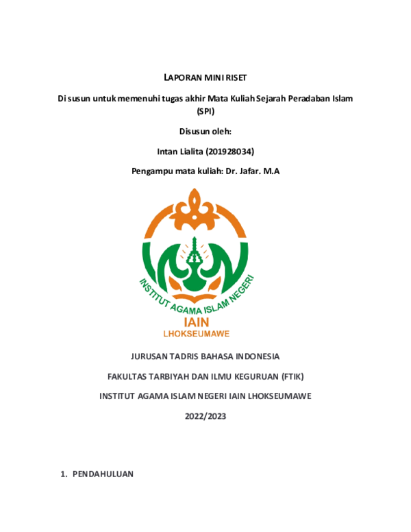 (DOC) LAPORAN MINI RISET Di susun untuk memenuhi tugas akhir Mata ...