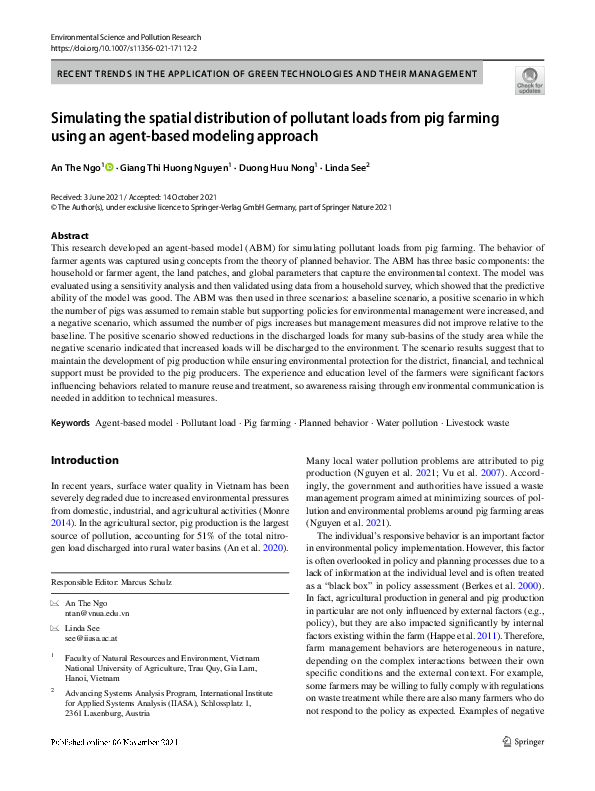 (PDF) Simulating the spatial distribution of pollutant loads from pig farming using an agent ...