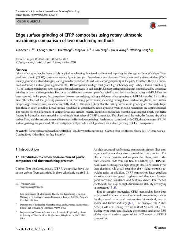 Pdf Edge Surface Grinding Of Cfrp Composites Using Rotary Ultrasonic Machining Comparison Of