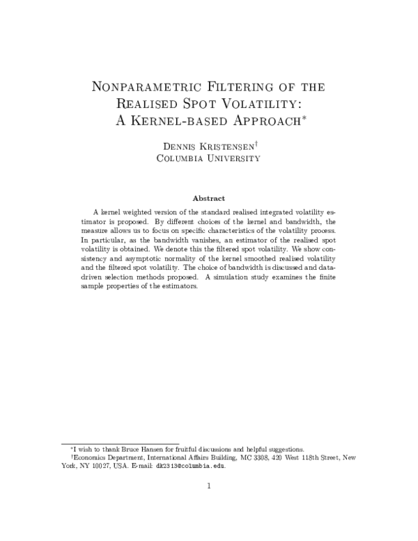 (PDF) Nonparametric Filtering of the Realised Spot Volatility: A Kernel-Based Approach