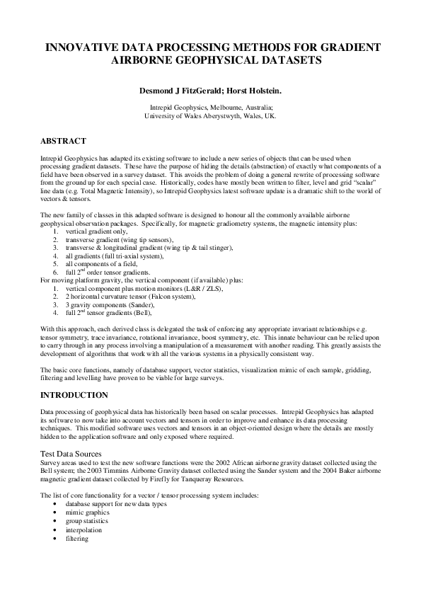 (PDF) Innovative data processing methods for gradient airborne geophysical data sets