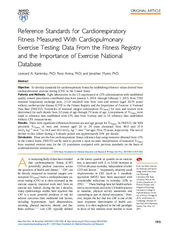 (PDF) Reference Standards for Cardiorespiratory Fitness Measured With ...
