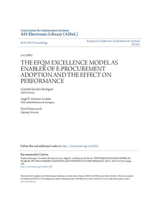 (PDF) The Efqm Excellence Model as Enabler of E-Procurement Adoption ...
