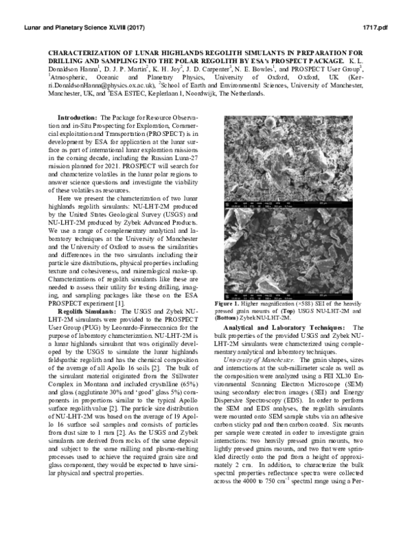 (PDF) Characterization of Lunar Highlands Regolith Simulants in ...