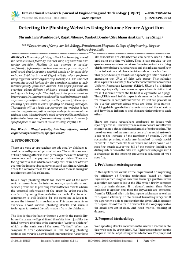 Pdf Detecting The Phishing Websites Using Enhance Secure Algorithm