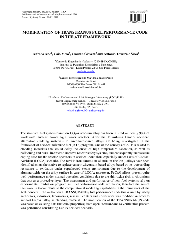 (PDF) Modification of TRANSURANUS fuel performance code in the ATF ...