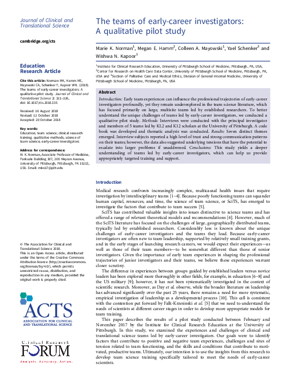 (PDF) The teams of early-career investigators: A qualitative pilot study