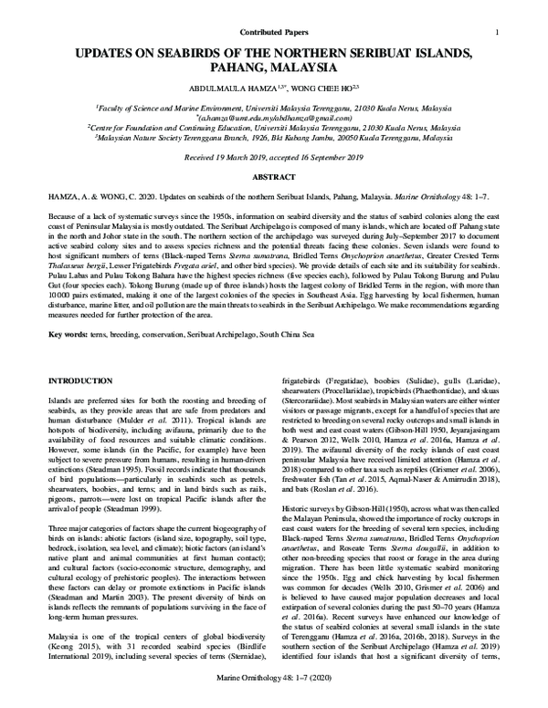 (PDF) Updates on seabirds of the northern Seribuat Islands, Pahang ...