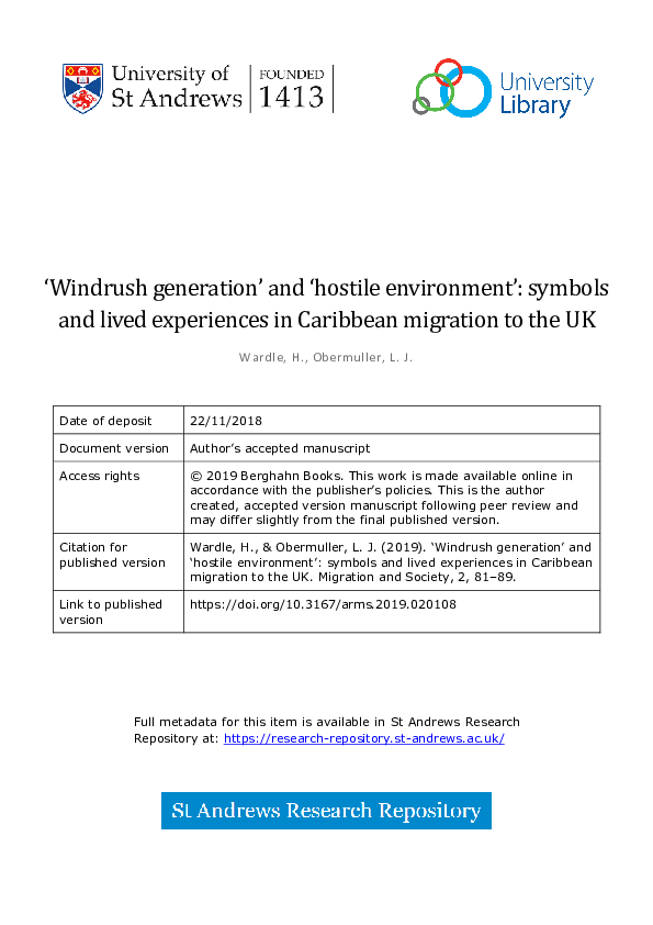 (PDF) “Windrush Generation” and “Hostile Environment”
