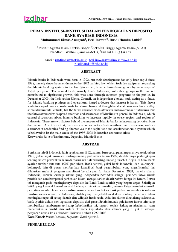 (PDF) Peran Institusi-Institusi Dalam Peningkatan Deposito Bank Syariah Indonesia | Muhammad ...