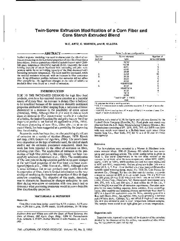 (PDF) Twin-Screw Extrusion Modification of a Corn Fiber and Corn Starch ...