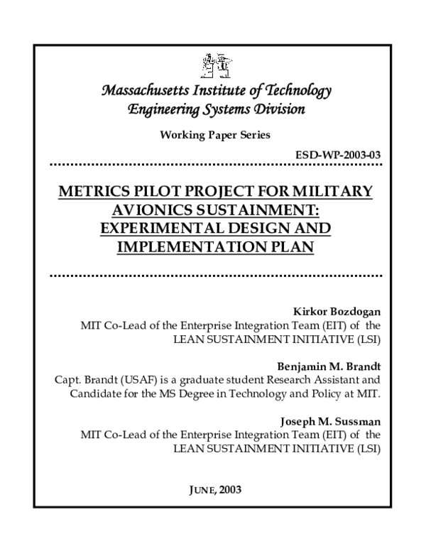 (PDF) Metrics Pilot Project for Military Avionics Sustainment ...
