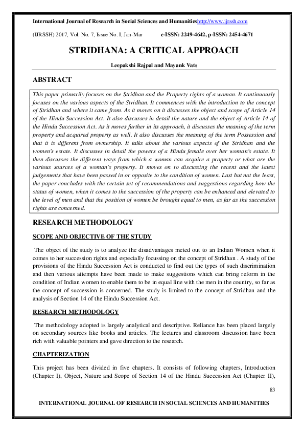 (PDF) Stridhana: A Critical Approach Research Methodology Scope and ...