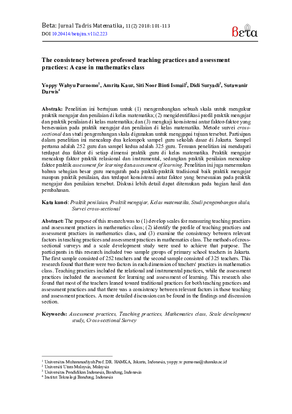 (PDF) The consistency between professed teaching practices and assessment practices: A case in ...