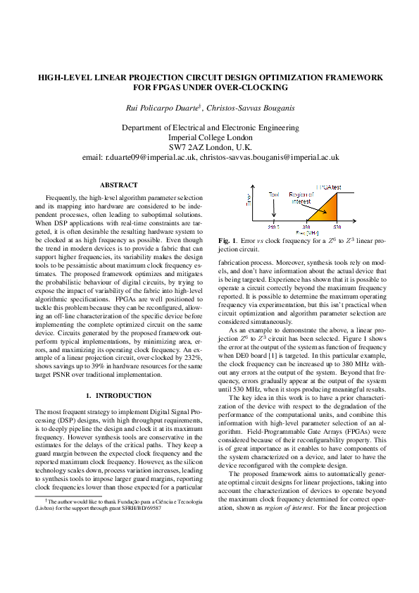 Pdf High Level Linear Projection Circuit Design Optimization Framework For Fpgas Under Over