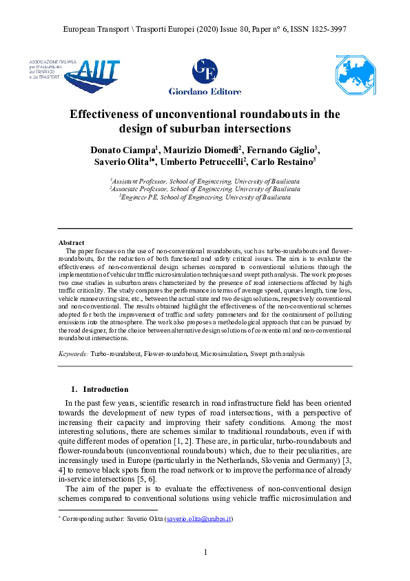 Pdf Effectiveness Of Unconventional Roundabouts In The Design Of Suburban Intersections