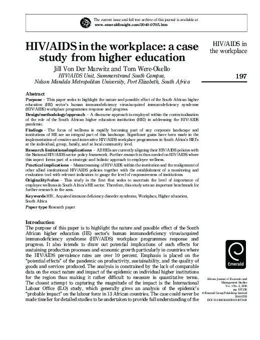 (PDF) HIV/AIDS in the workplace: a case study from higher education
