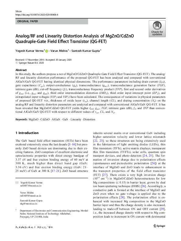 (PDF) Analog/RF and Linearity Distortion Analysis of MgZnO/CdZnO Quadruple-Gate Field Effect ...