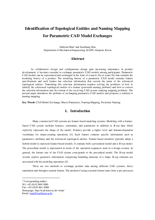 (PDF) Identification of topological entities and naming mapping for parametric CAD model exchanges