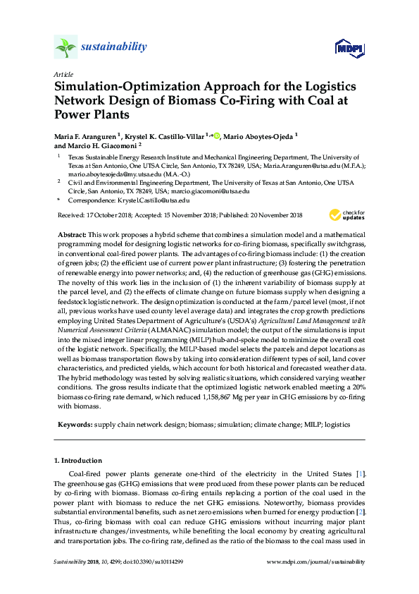 (PDF) Simulation-Optimization Approach for the Logistics Network Design of Biomass Co-Firing ...